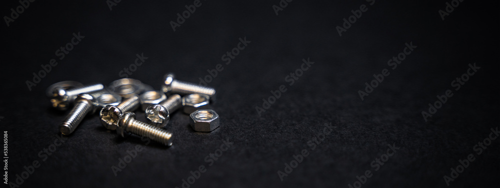 Banner of close up crafts of bolts, screws, nuts, washers, mechanical ...