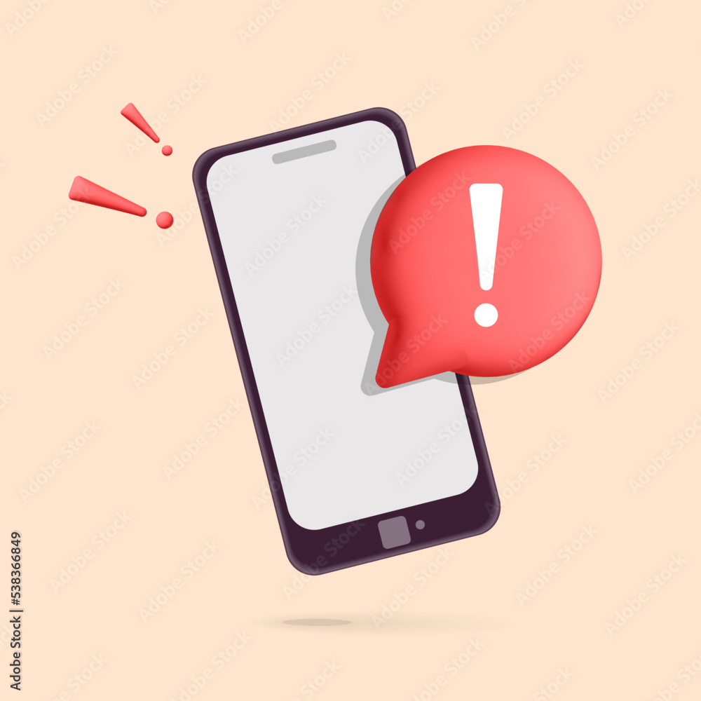 3d vector cartoon render red round alert danger message or error ...