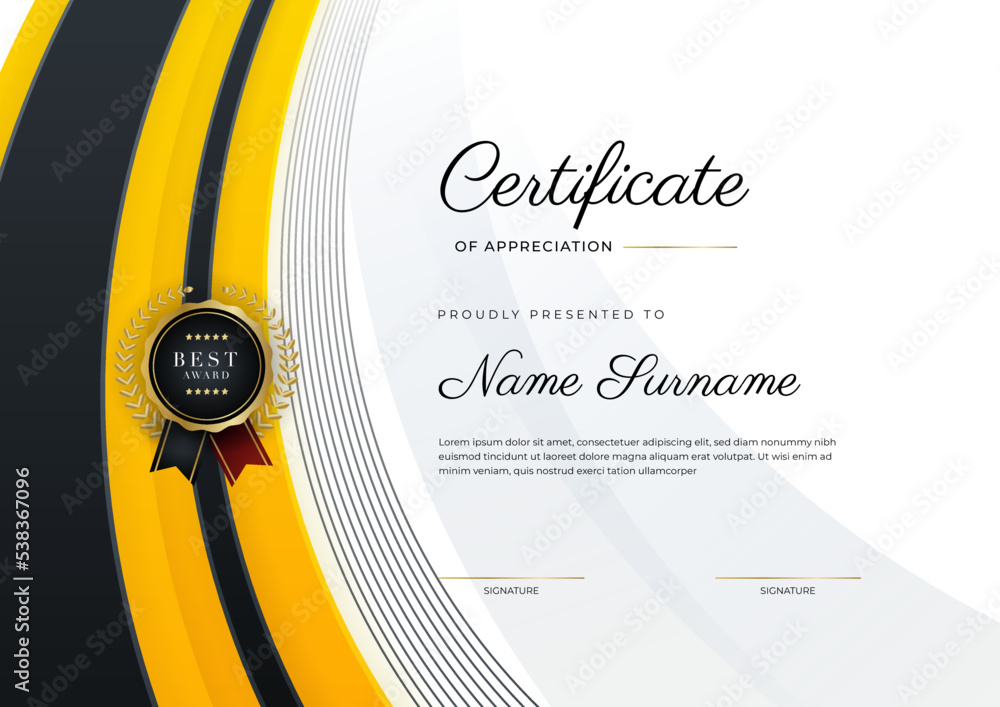 Certificate template design with black yellow orange modern elegant ... Certificate template design with black yellow orange modern elegant ...