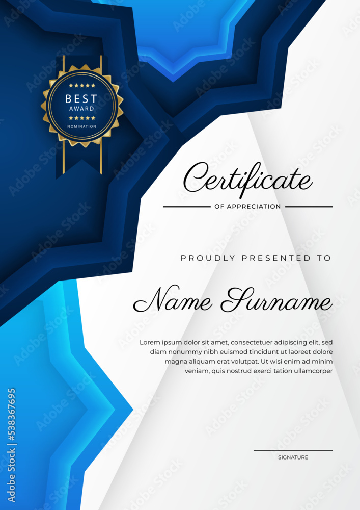Certificate template design with blue modern elegant. Certificate of ...