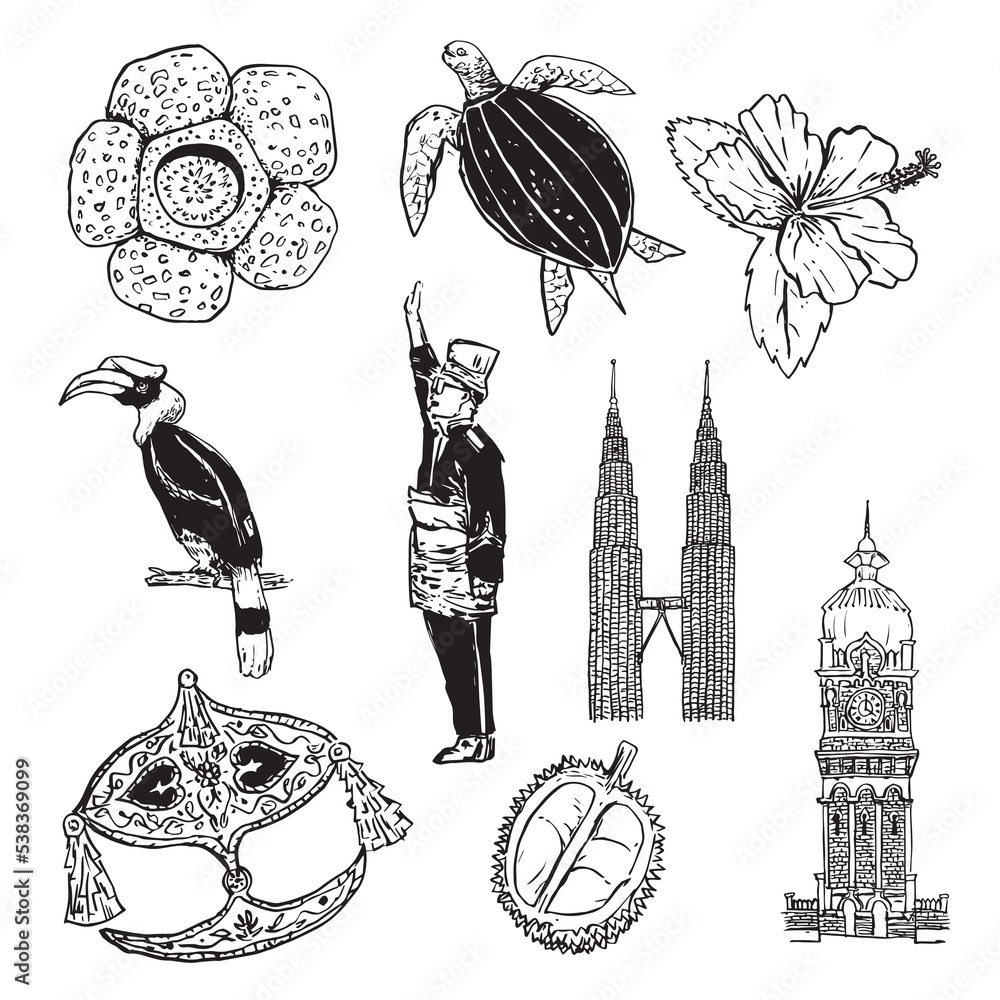 Hand draw Malaysian elements and Malaysian culture illustration ...