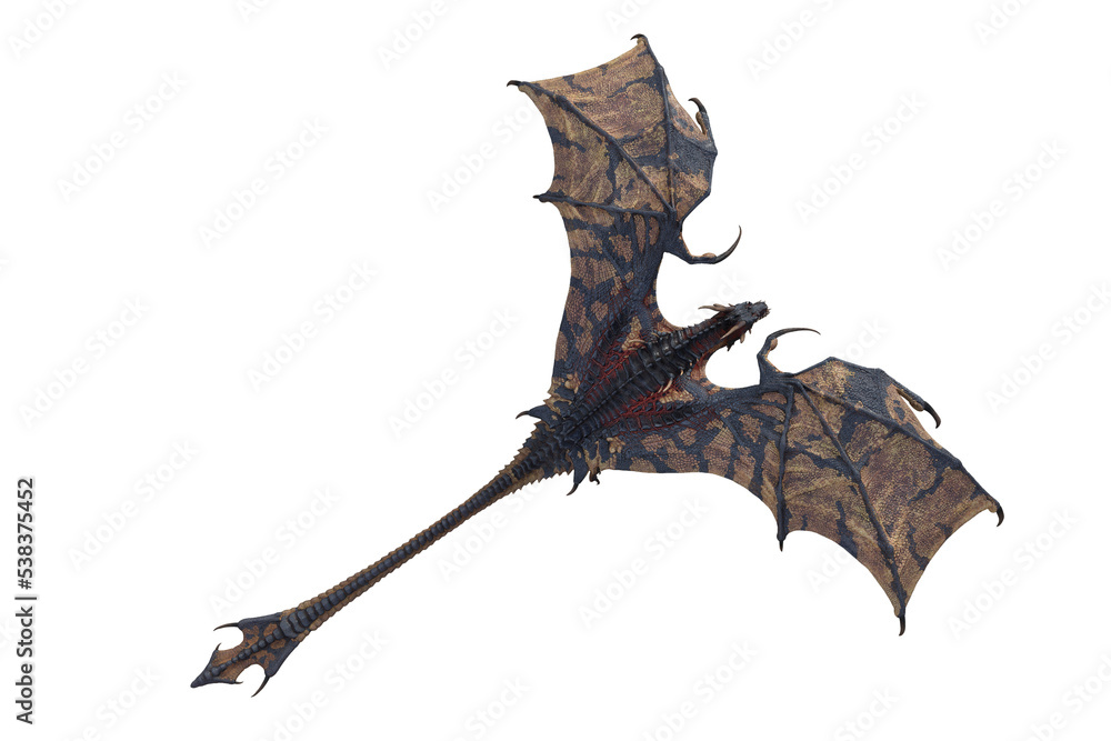 Wyvern or Dragon fantasy creature flying with wings spread, seen from ...