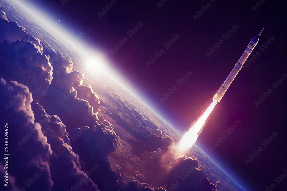Space rocket leaves planet earth. Illustration generated by ai, is not ...