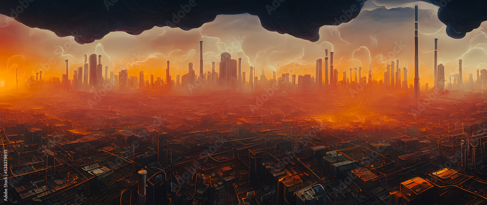 Artistic concept painting of a city pollution and climate change ...