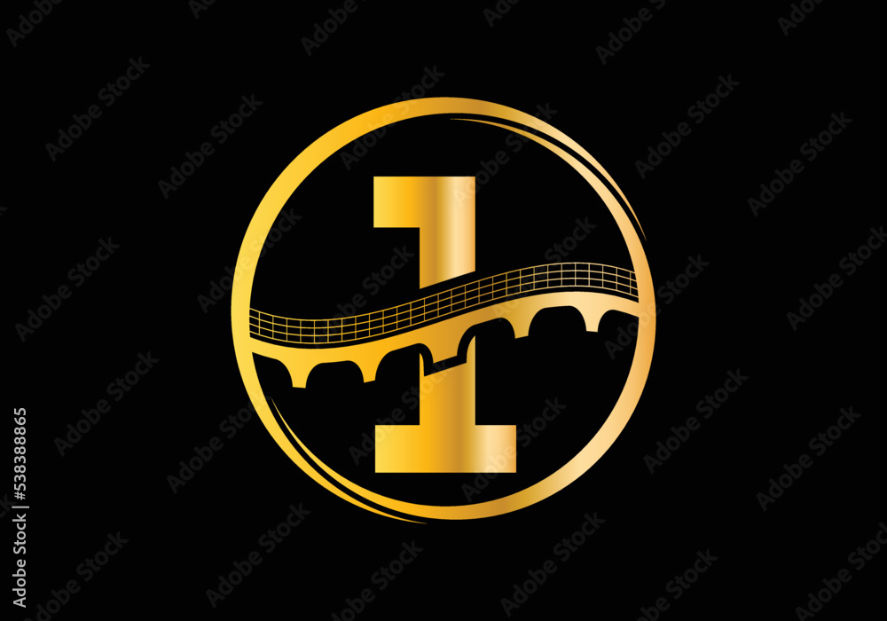 Initial 1 monogram letter alphabet with bridge sign. Abstract bridge ...