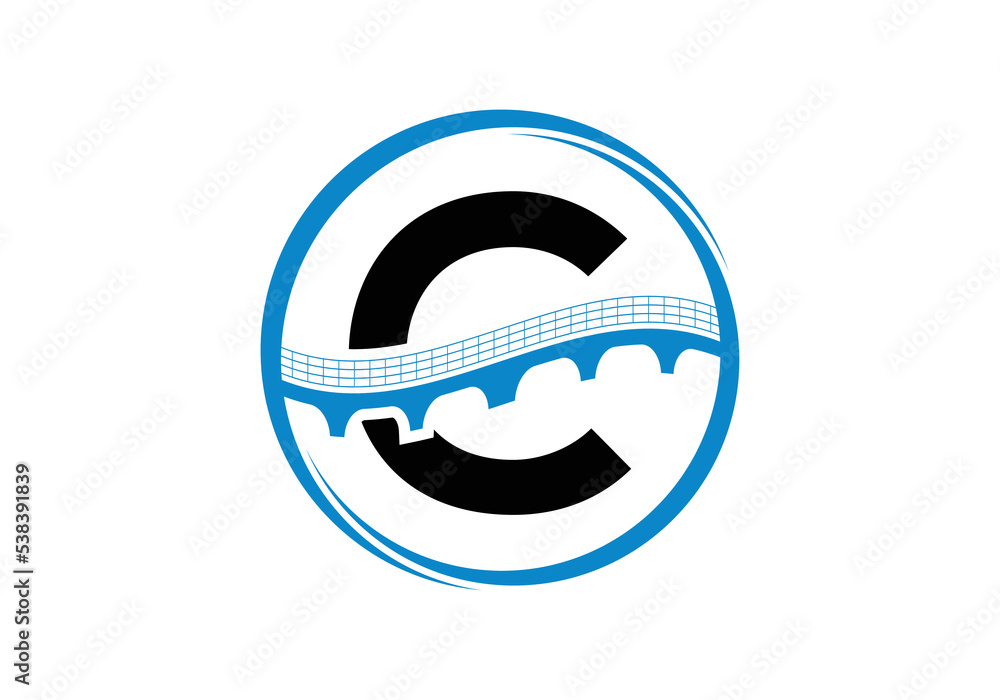 Initial C monogram letter alphabet with bridge sign. Abstract bridge ...