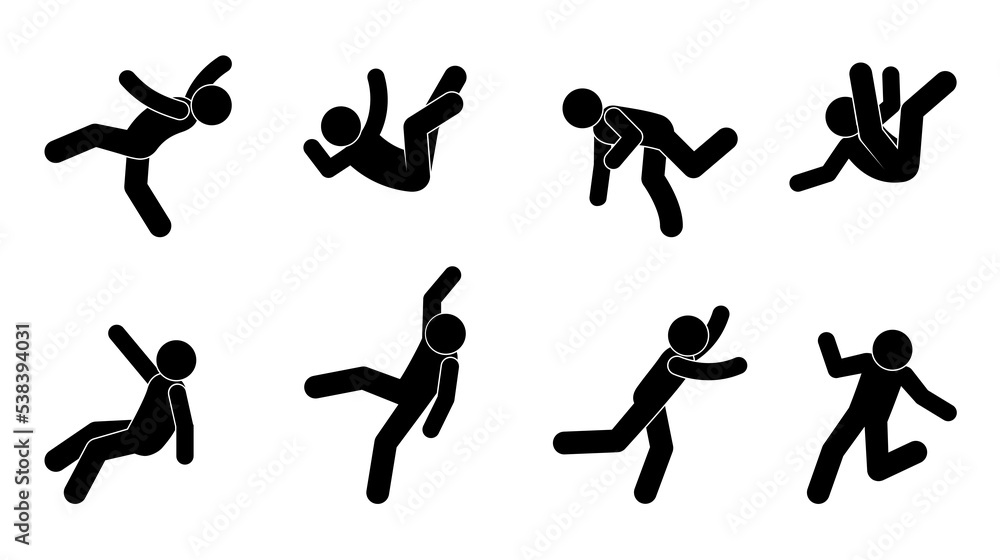 falling man icon, fell on slippery floor, accident, warning sign Stock ...