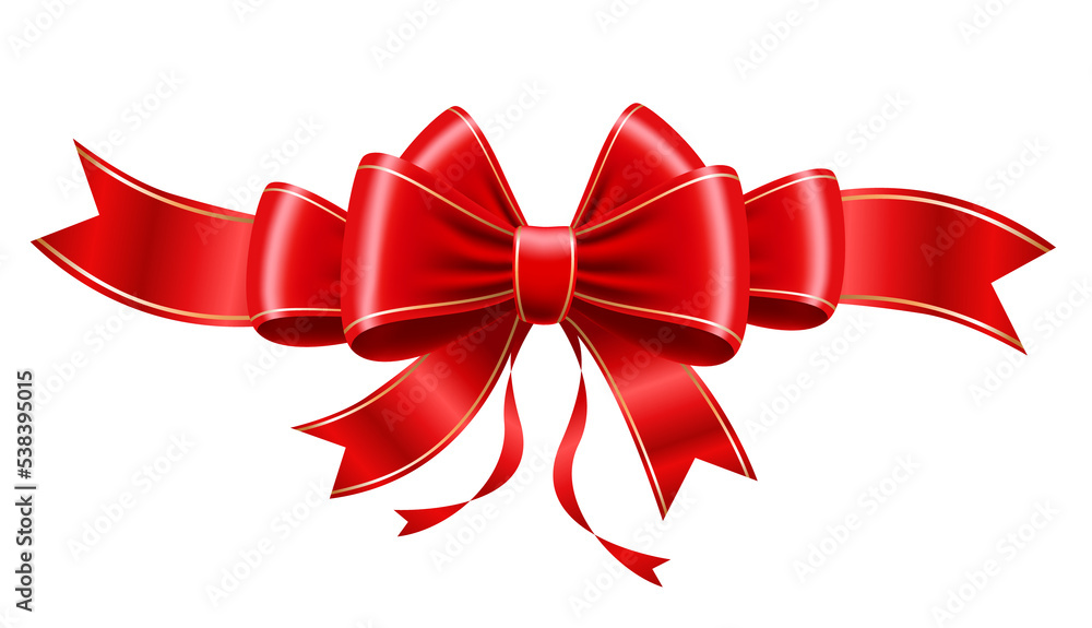 Red Christmas bow with golden border illustration. Hand-drawn, not AI ...