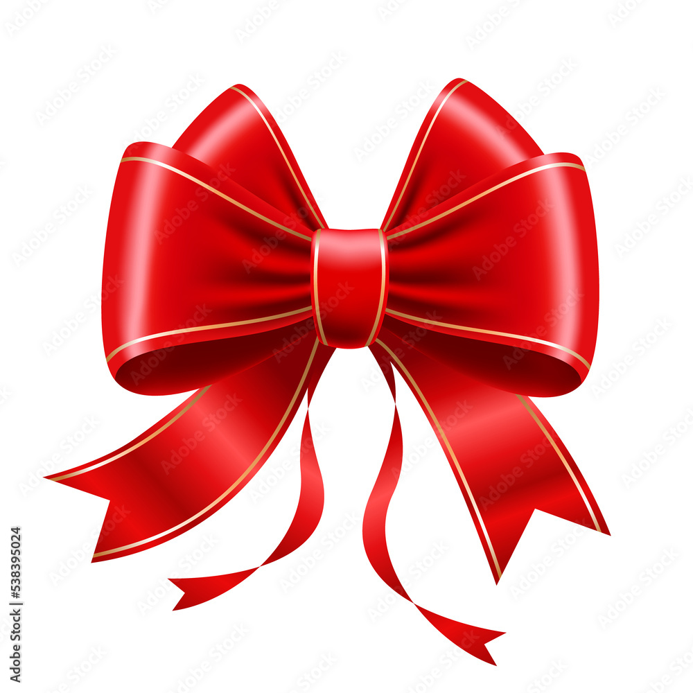 Hand-drawn, not AI. Red Christmas bow with golden border illustration ...