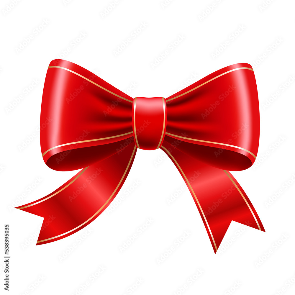 Red Christmas bow with golden border illustration. Hand-drawn, not AI ...