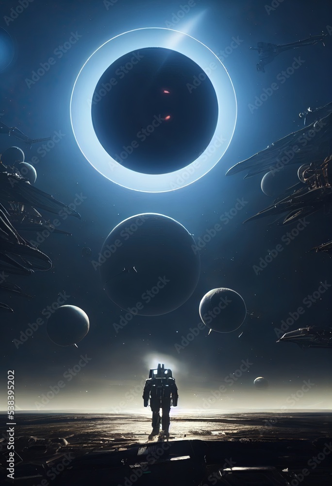 Alien Planet sci-fi outer space vertical wallpaper 3D Illustration with ...