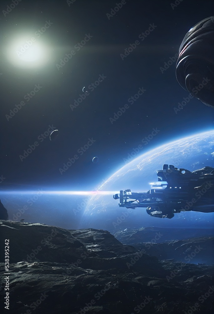 ภาพประกอบสต็อก Alien Planet sci-fi outer space vertical wallpaper 3D ...
