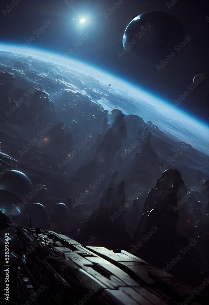 Alien Planet sci-fi outer space vertical wallpaper 3D Illustration with ...