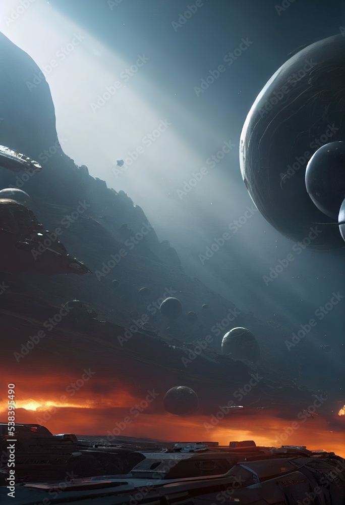 ภาพประกอบสต็อก Alien Planet sci-fi outer space vertical wallpaper 3D ...