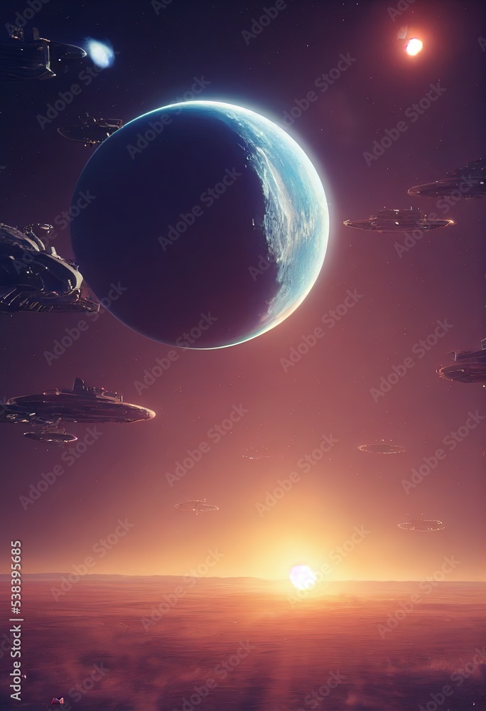 Alien Planet sci-fi outer space vertical wallpaper 3D Illustration with ...