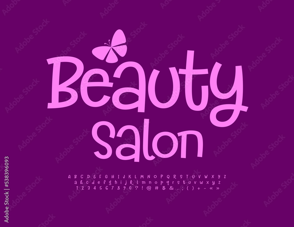 Vector cute emblem Beauty Salon with decorative Butterfly. Stylish pink ...