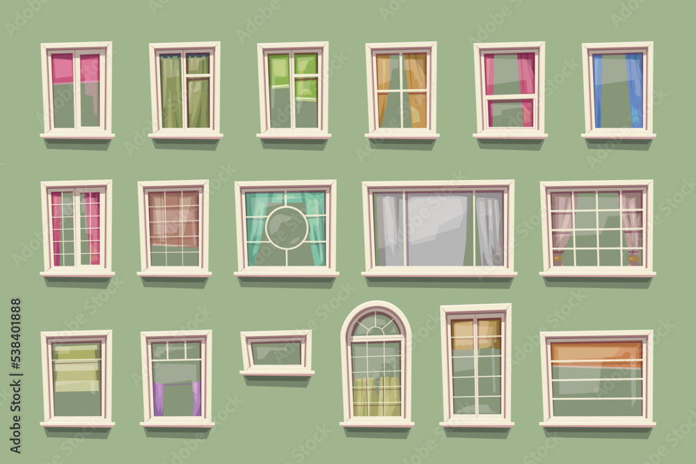 transparent windows big set in cartoon style Stock Vector | Adobe Stock
