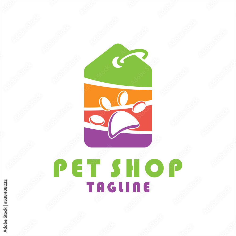 Dog Steps and Colorful Price Tag label for Pet Shop logo design vector ...