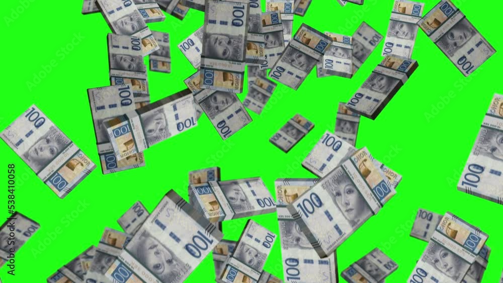 Swedish Krona 100 SEK banknote packs falling loop. Sweden money note ...