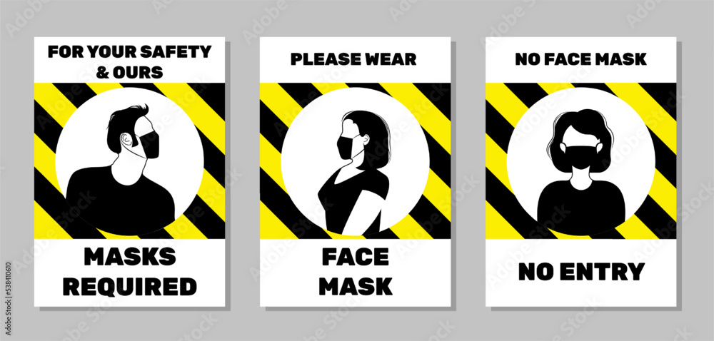 Warning pictogram. Face PPE notice. Coronavirus prevention. Wear mask ...