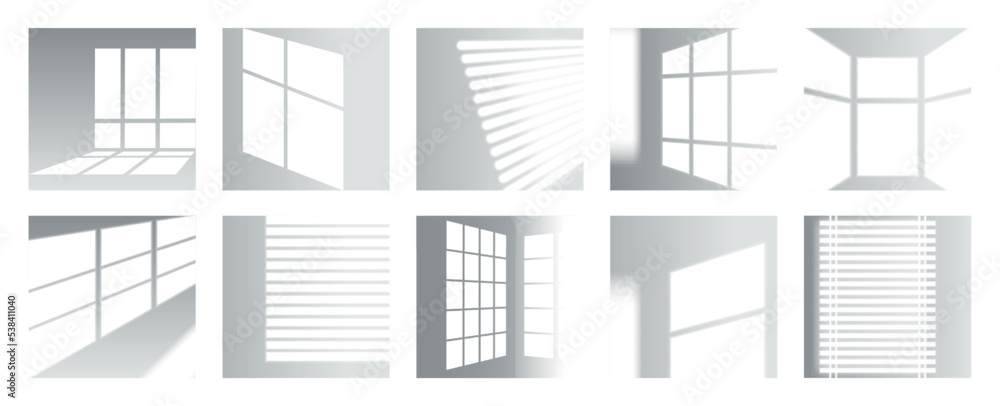 Overlay sun light shadows from window. White wall or floor with black ...