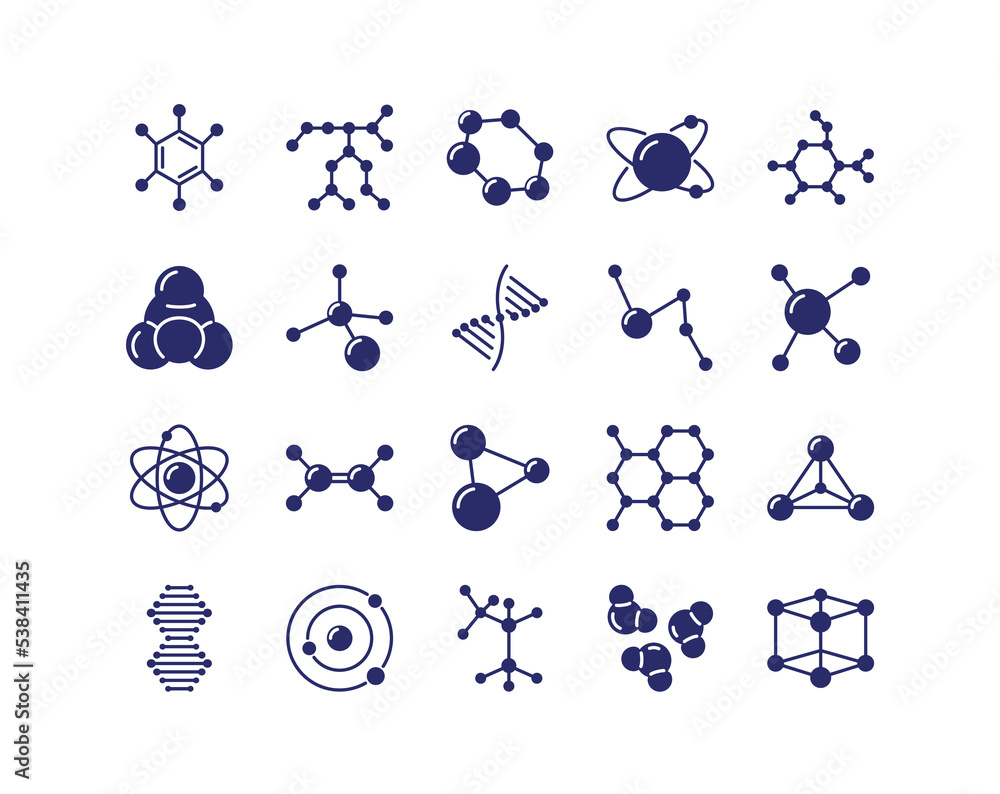 Molecular formula structure set, substance icons. Bio line chemistry ...