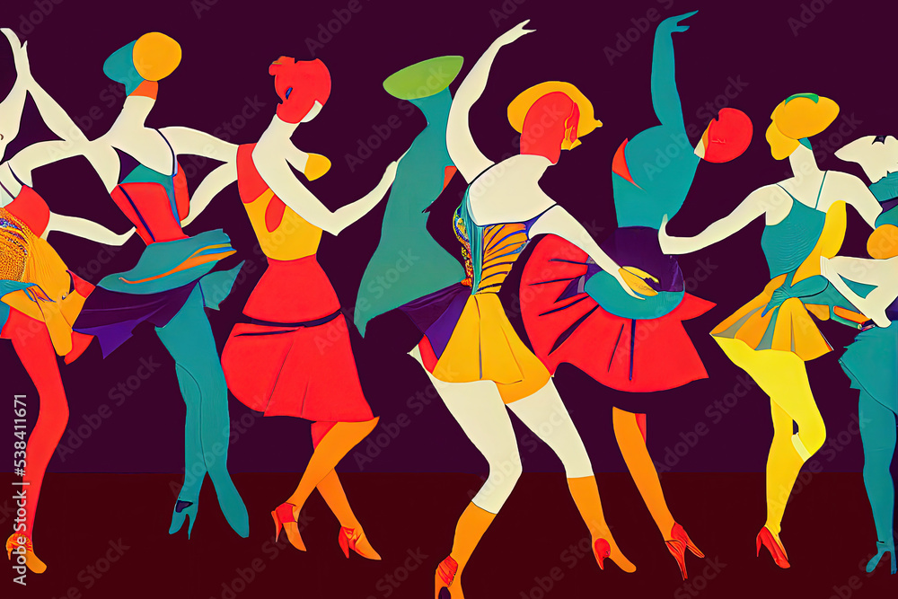 Vintage retro pop art illustration featuring burlesque dancers in ...