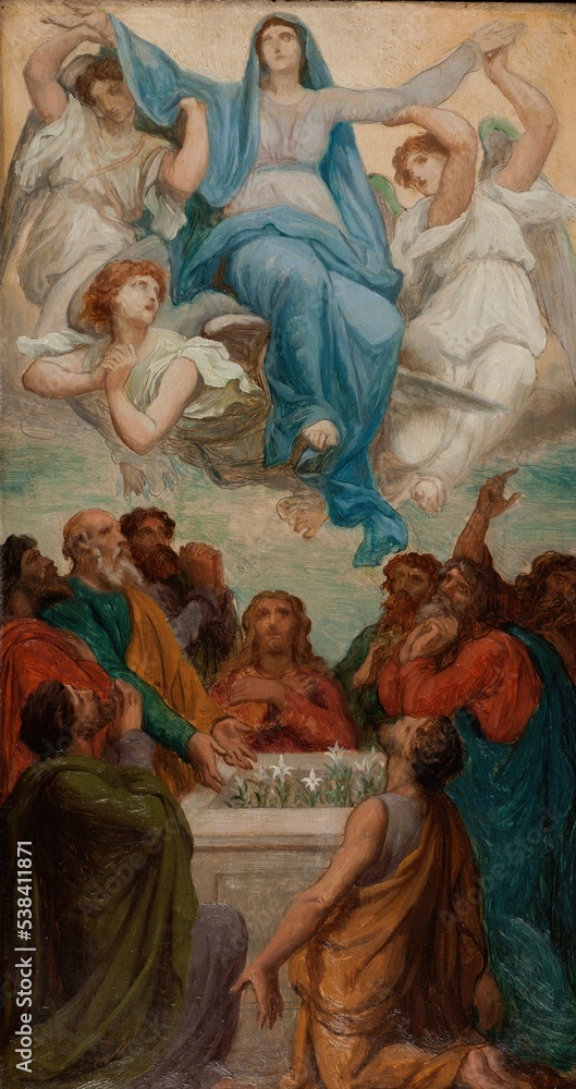 assumption of the virgin mary with twelve apostles painting Stock ...