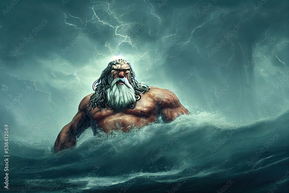 Fototapeta kuchenna Digital illustration of giant Poseidon, the ...