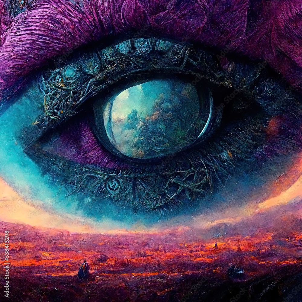 Sci-Fi, eye in the sky, offering a new future, a new nature, dreams ...