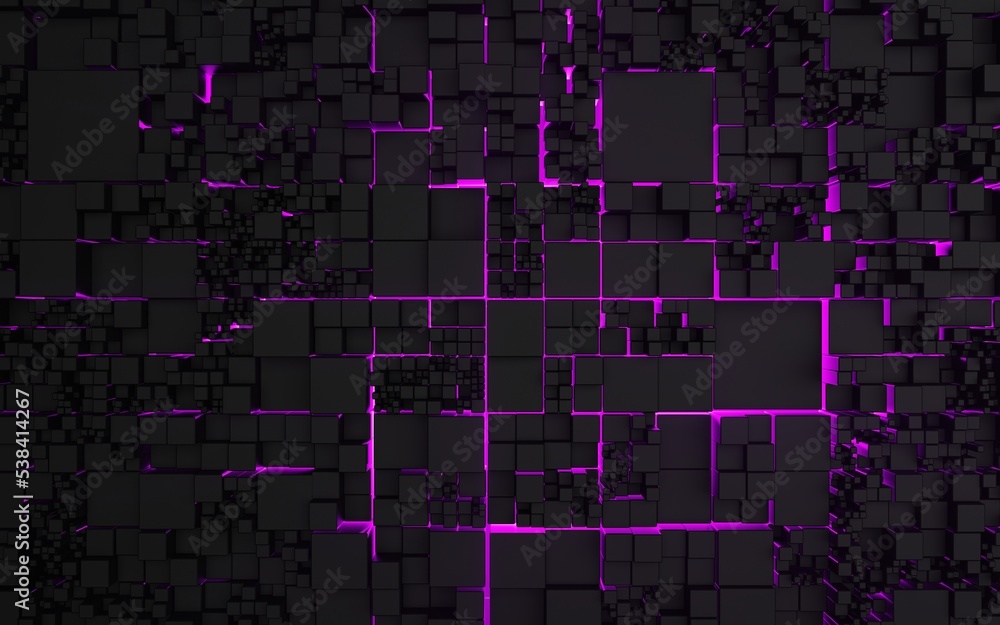 3D rendering Cube abstract technology background with colored bright ...