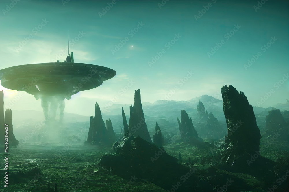 Alien Planet sci-fi outer space encounter wallpaper 3D Illustration ...