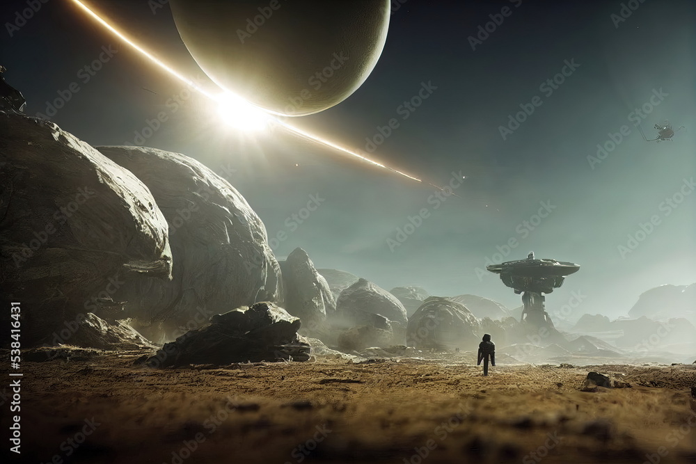 Alien Planet sci-fi outer space encounter wallpaper 3D Illustration ...