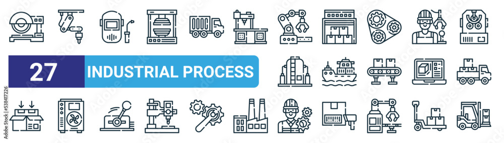 set of 27 outline web industrial process icons such as saw hine ...