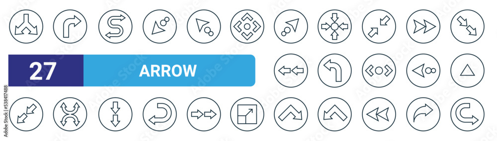 set of 27 outline web arrow icons such as directional arrow, right ...