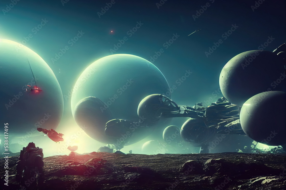 Alien Planet sci-fi outer space encounter wallpaper 3D Illustration ...