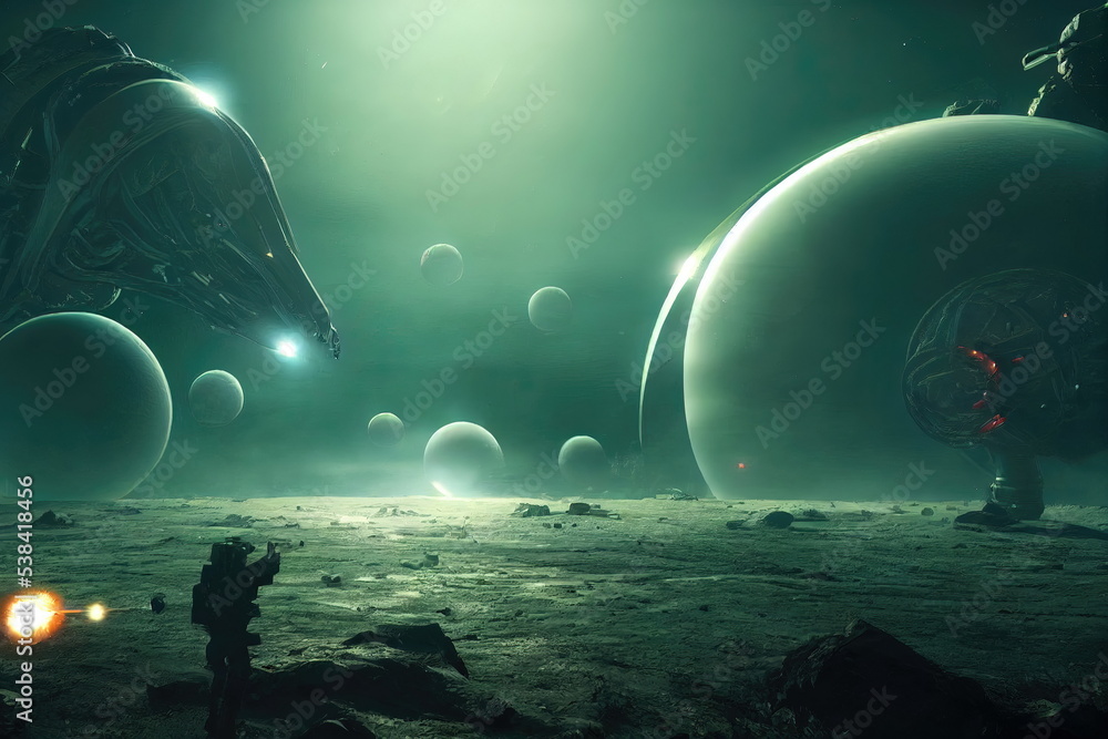 Alien Planet sci-fi outer space encounter wallpaper 3D Illustration ...