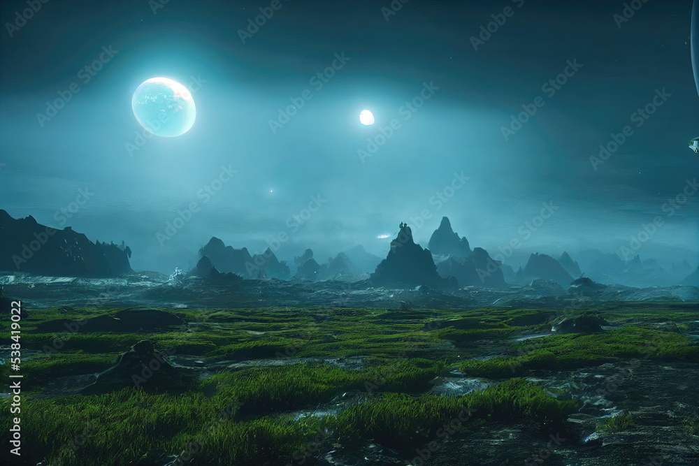 Alien Planet sci-fi outer space encounter wallpaper 3D Illustration ...