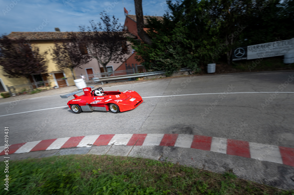 Italy, October 2022: cars set up during an uphill speed race of the ...