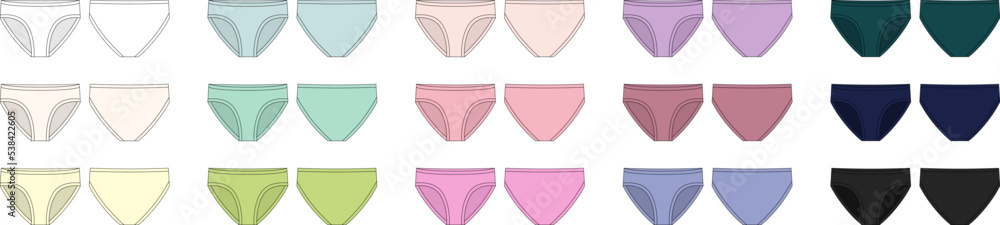 Set of girls knickers technical sketch illustration. Children's ...