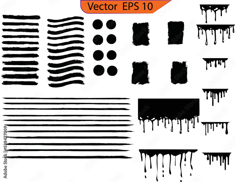 Black paint, ink brush strokes, brushes, lines set. Ink brush strokes ...