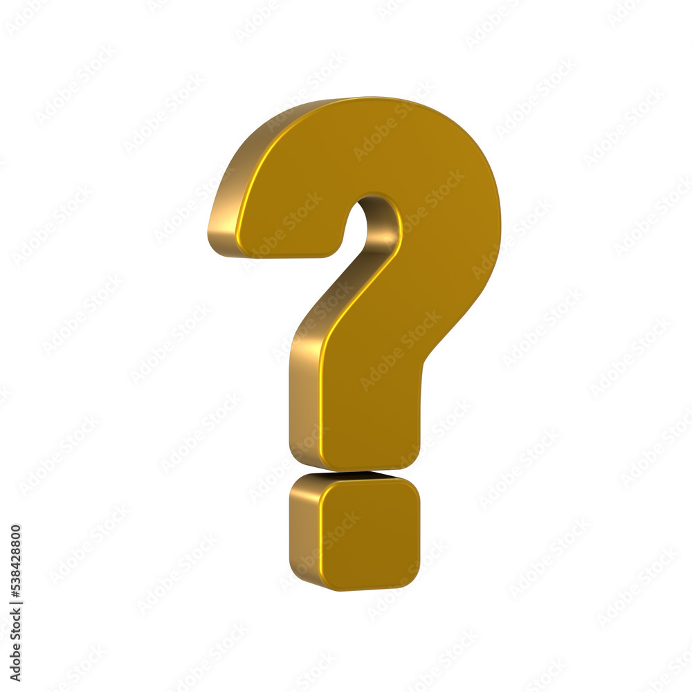 Golden question mark. Isolated on transparent background. 3d render ...