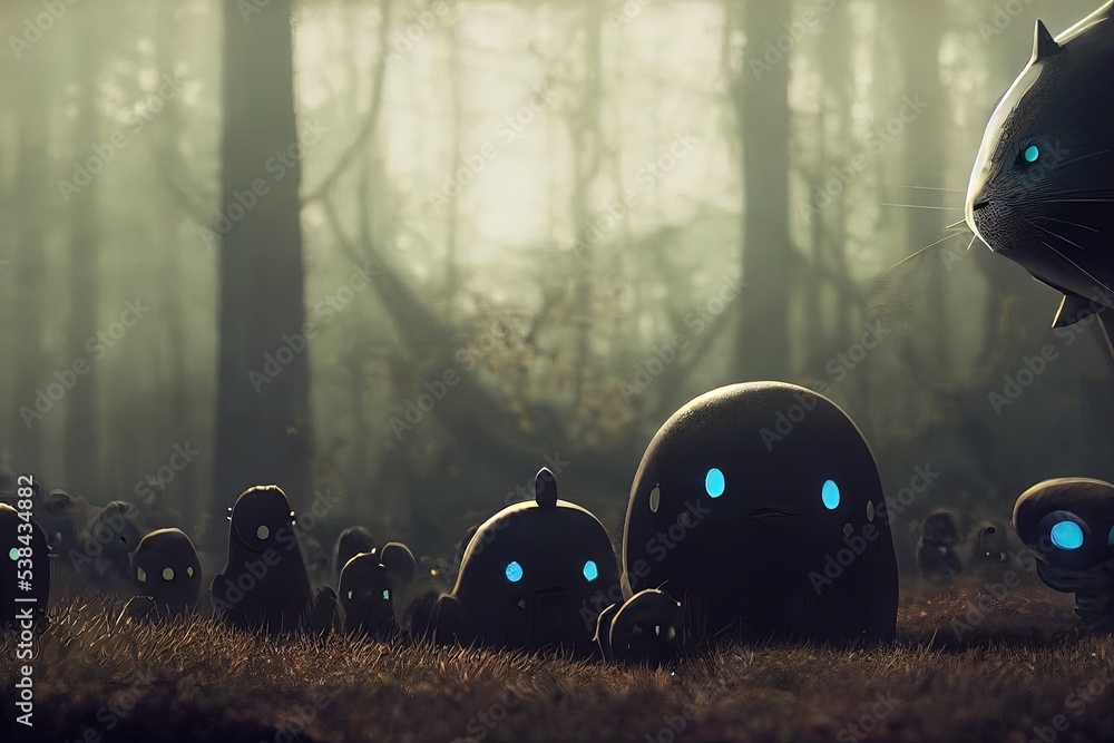 Cute Anime Fantasy Creatures in Forest with Blue Eyes - Digital Art, 3D ...