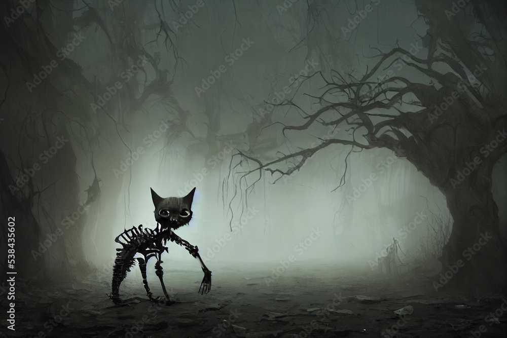 Abstract Digital Art, Scary cat Skeleton, Skull work in Black, Gray ...