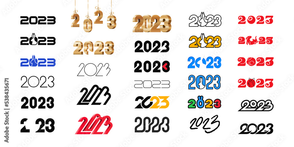 Big set with 2023 numbers and silhouette rabbit in different style ...