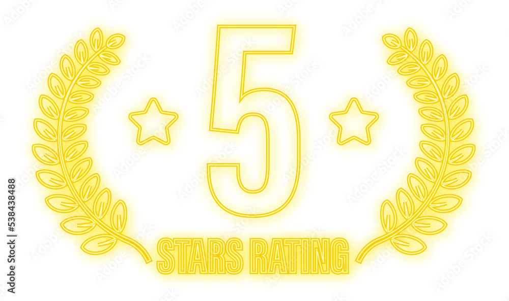 5 star rating. Badge with neon icon. Customer review rating. Stock ...