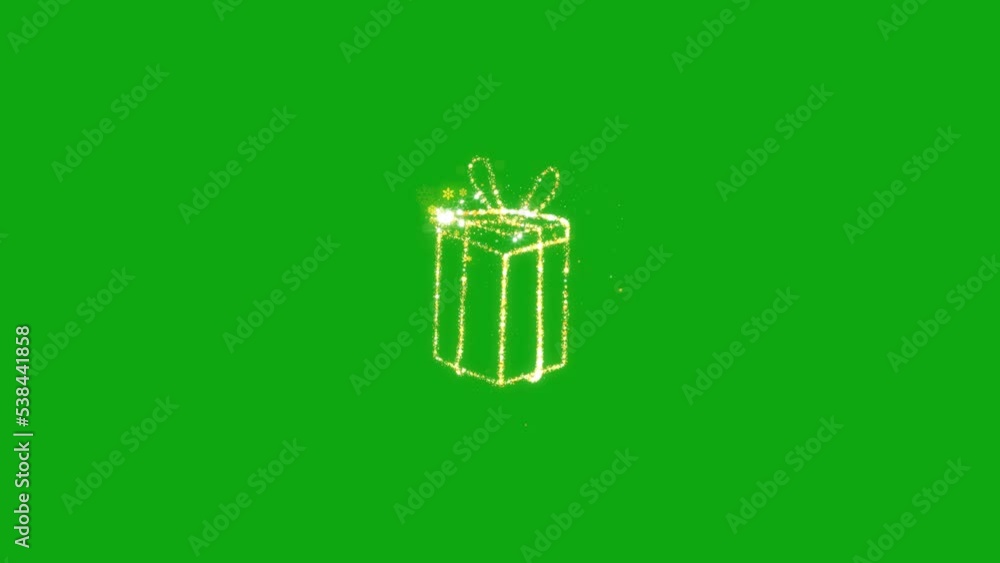 Glitter particles draw Christmas Giftbox on green screen. Glitter ...