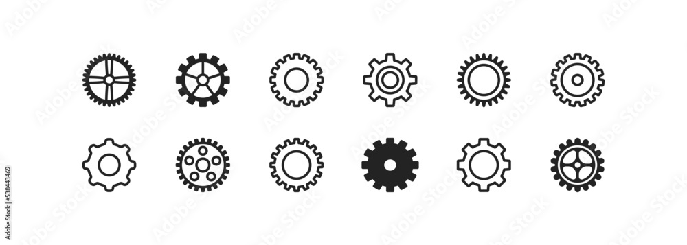 Gear icon set. Mechanism concept. Pinions collection. Cogwheels, signs ...