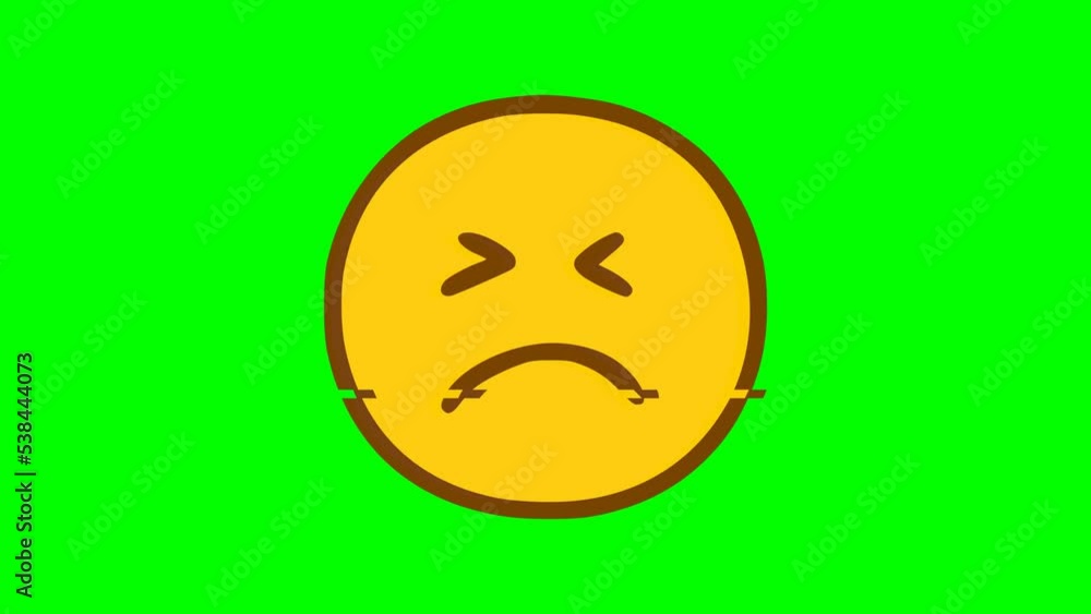Sad face emoticon glitch effect on green background. Emoji motion ...