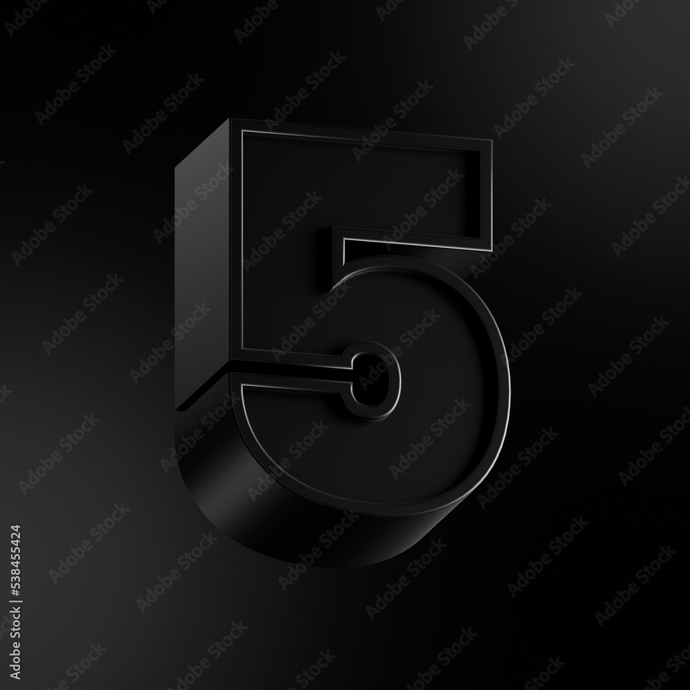 5 number 3d illustration black dark rendered character on black ...